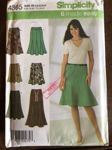 Simplicity Sewing Pattern 4365 Misses Gored Skirts Size 6 8 10 12 14 ...