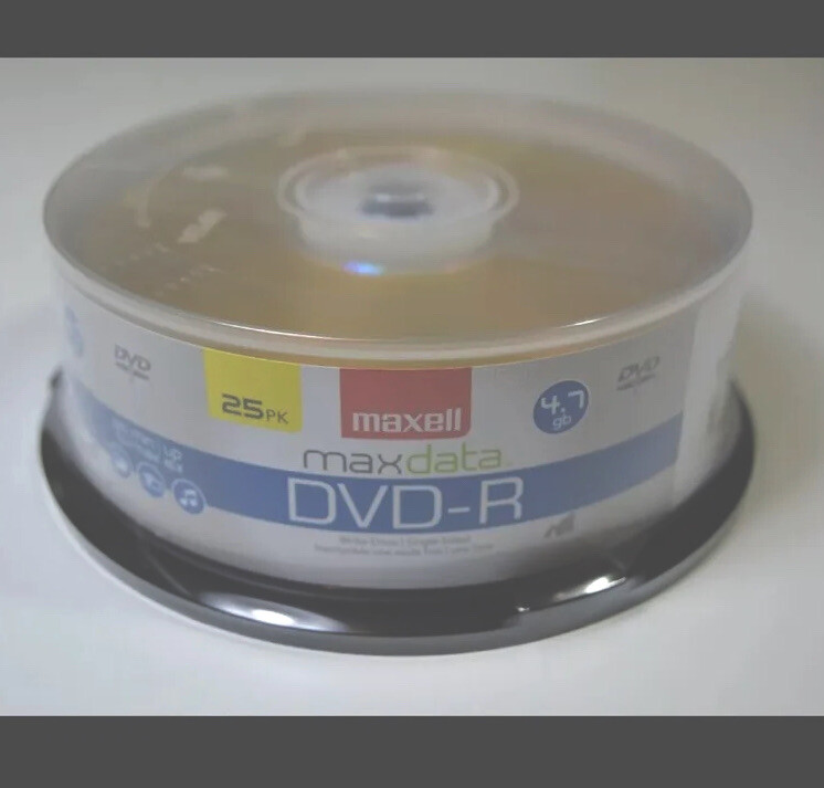 25 PK Maxell Maxdata DVD-R, 4.7 gb, 120 min, One Time Recording with ...