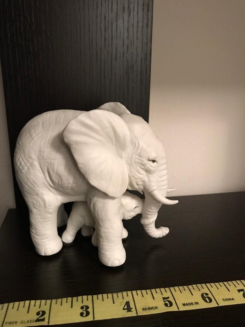 Vintage Aldon Porcelain White Elephant with calf. Made in Japan. 1974 ...