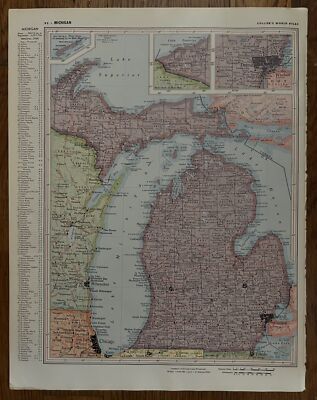 1953 Vintage Atlas Map Page - Michigan map on one side and ...