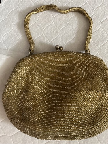 Gold Beaded Purse Richere Hand Bag Evening Cocktail Party Hand Made in ...