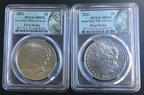 2021 PEACE & MORGAN SILVER DOLLAR FIRST STRIKE MS 70 2 Coins Set | eBay