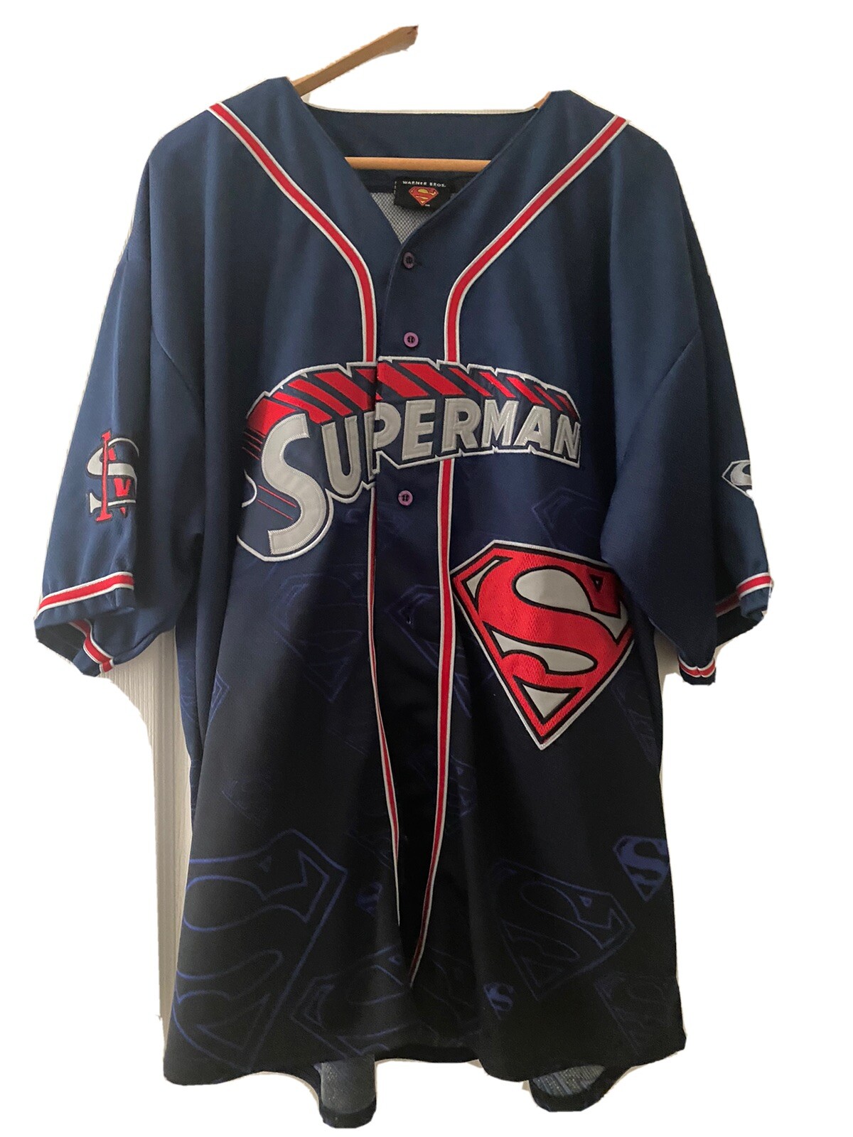 DC Comics Vintage SUPERMAN 2 Sided Baseball Jersey XL - Gem