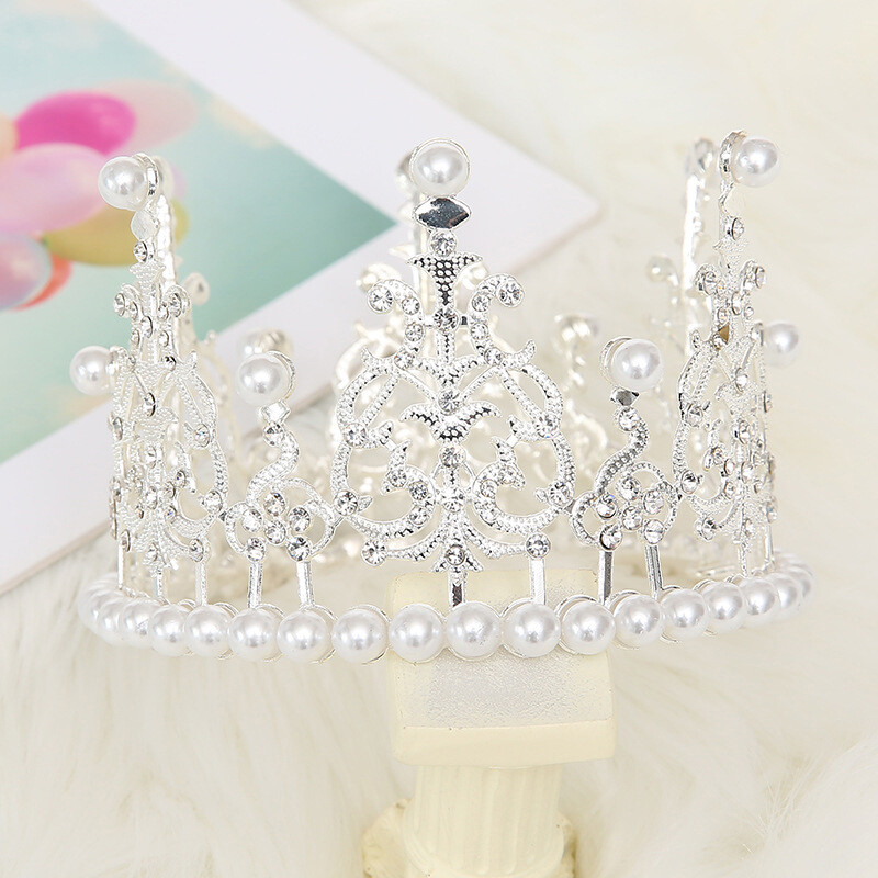 1pcs Pearl Crown Cake Decorative Small Tiaras Crystal Pearl Princess ...