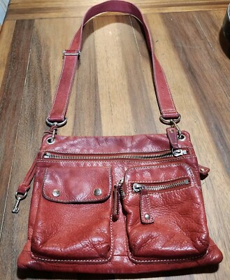Vintage FOSSIL Sutter Red Maroon Burgandy Pebble Leather Crossbody Bag ...