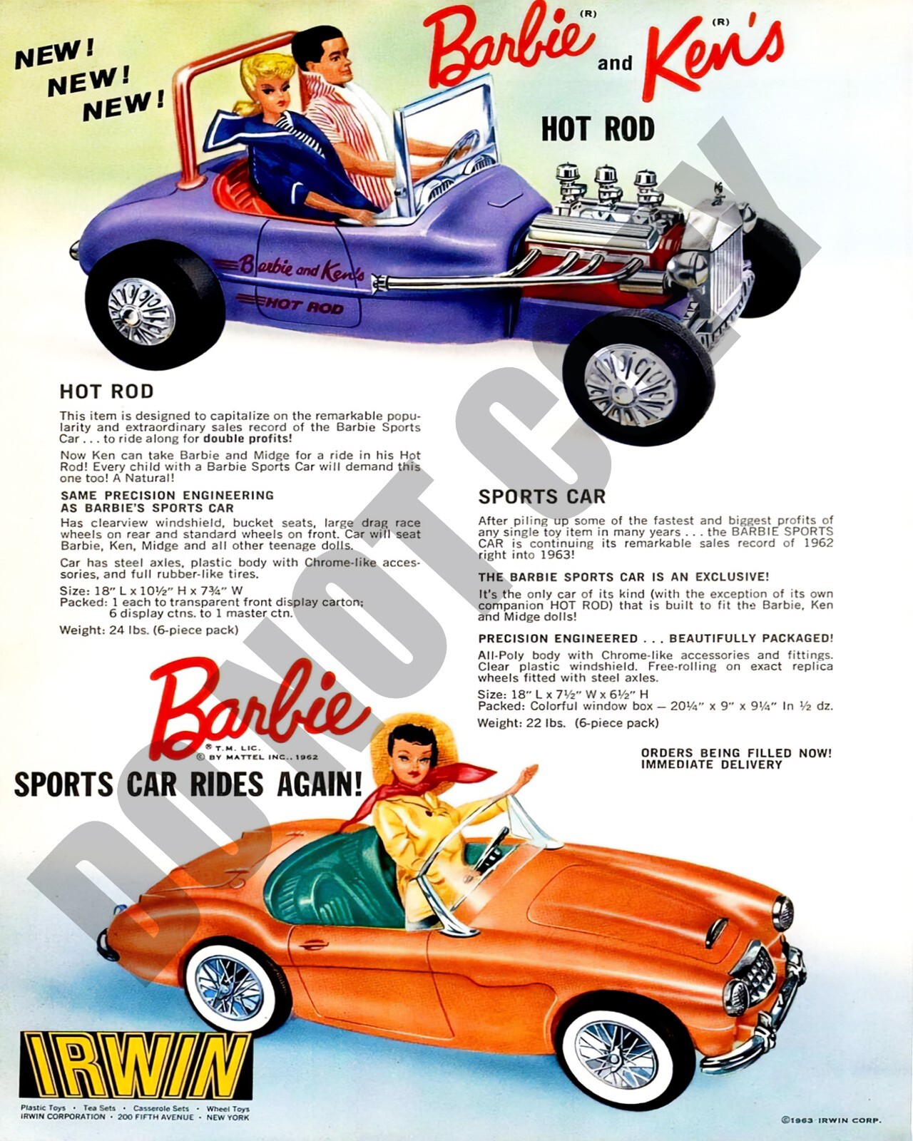 1963 Vintage Barbie & Ken Doll Hot Rod Sports Car Irwin Catalog Ad 8x10 ...