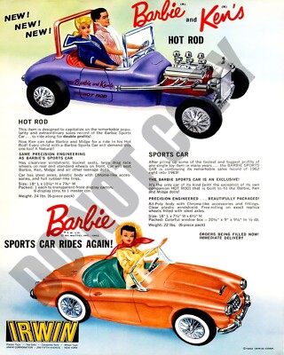 1963 Vintage Barbie & Ken Doll Hot Rod Sports Car Irwin Catalog Ad 8x10 ...