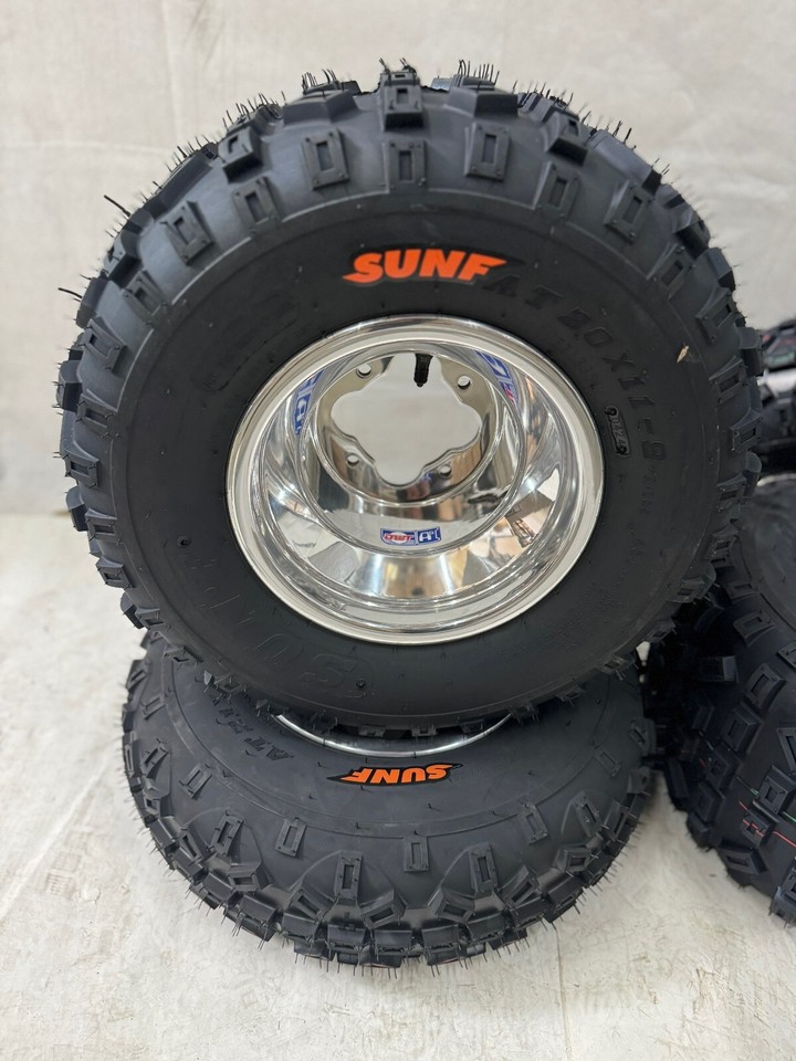 DWT A5 Polished Front Rear Rims Wheels Sunf A035 Tires YFZ450 Raptor ...