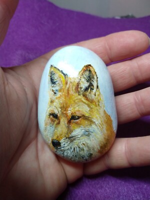 Pebbles hand painted Fox realistic wildlife stone acrylic personalise ...