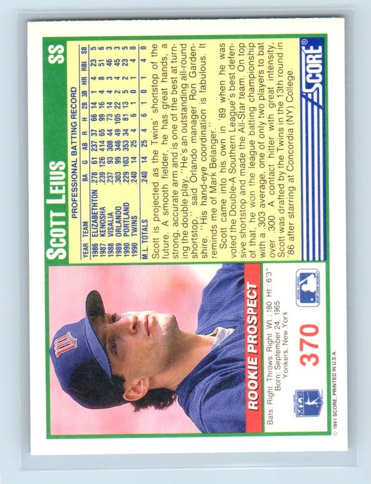 1991 Score Straight from the Pack Scott Leius Minnesota Twins #370 | eBay