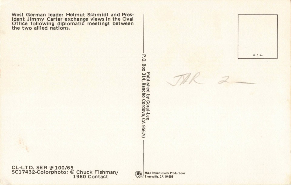 Postcard President Jimmy Carter & West German Leader Helmut Schmidt ...