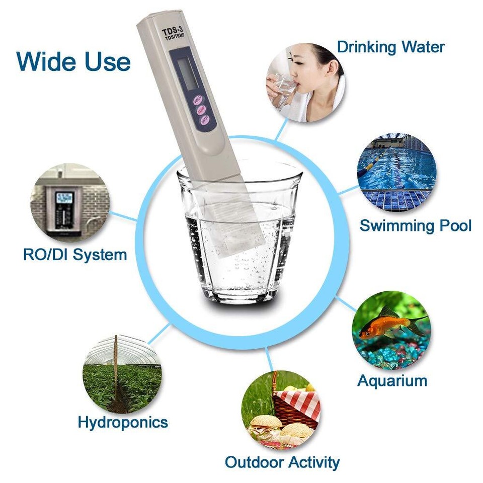 Handheld Water Quality Hardness Purity Digital LCD Meter 0-9990 PPM TDS ...