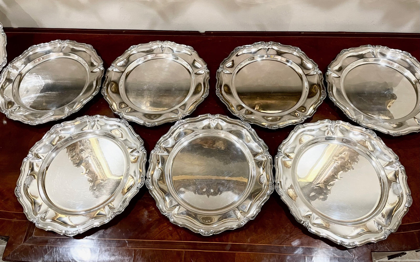 RARE Camusso Peru Set of 8 Sterling Silver Dinner Plates/ Chargers 12 ...