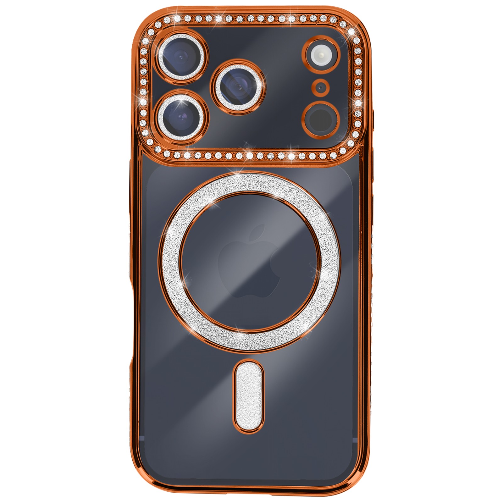 Coque iPhone 17 Pro Max Avizar orange avec strass élégants pour ...