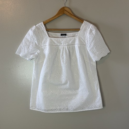 Talbots Eyelet Short Sleeve Top White Peasant Cottage Blouse Sz Medium Petite | eBay