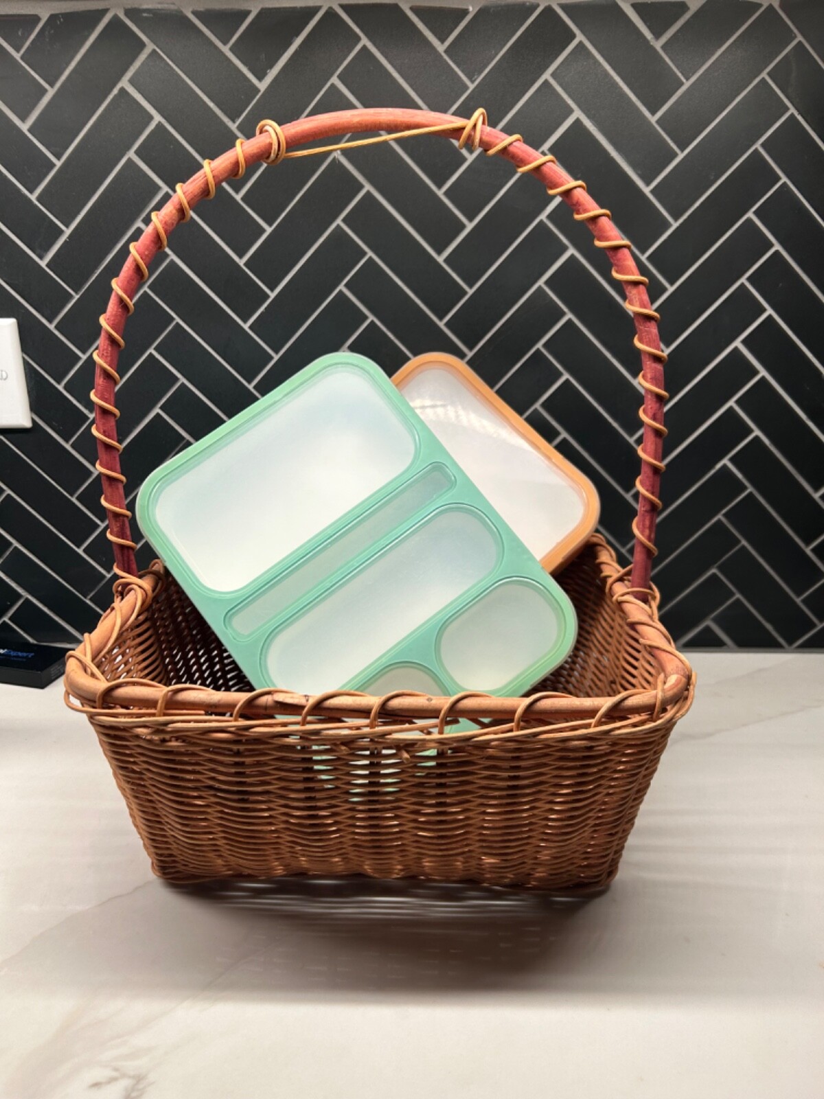 Wicker Basket Picnic Set- Containers with Dividers for Charcuterie or ...