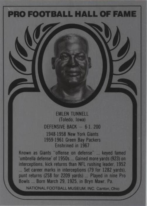 1988-2013 Pro Football Hall of Fame Metallic - Emlen Tunnell for sale ...