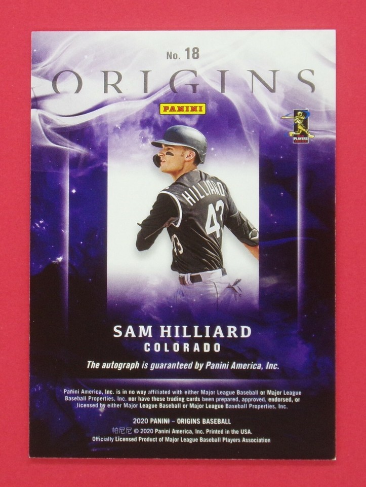2020 Panini Origins Sam Hilliard RC Signatures #18 Colorado Rockies | eBay