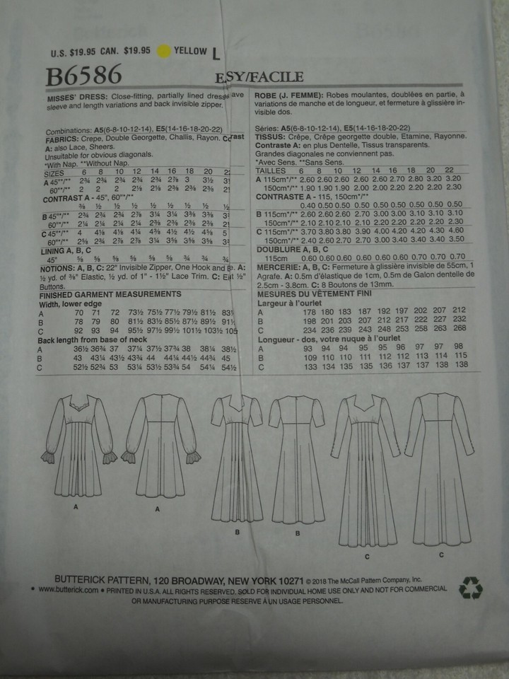 Close Fitting Dress Misses Size 6-14 Butterick 6586 Sewing Pattern | eBay