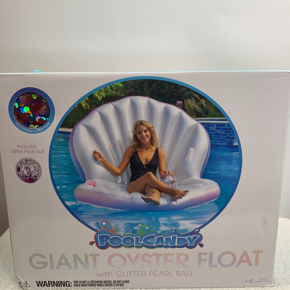 Pool Candy Giant Oyster Shell Lounge Pool Float & Glitter Pearl Beach ...