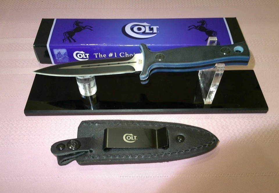 NIB Colt Fixed Blade Boot Knife With Black Leather Boot Clip Sheath ...