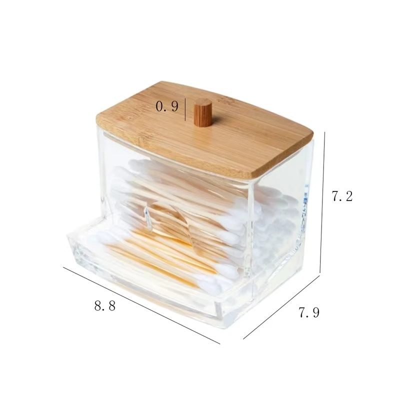 Cotton Swab Storage Box Bamboo Lid Transparent Cotton Bud Holder UK ...