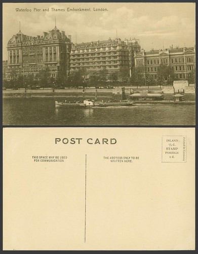 London Old Postcard Waterloo Pier and Thames Embankment Paddle Steamer ...