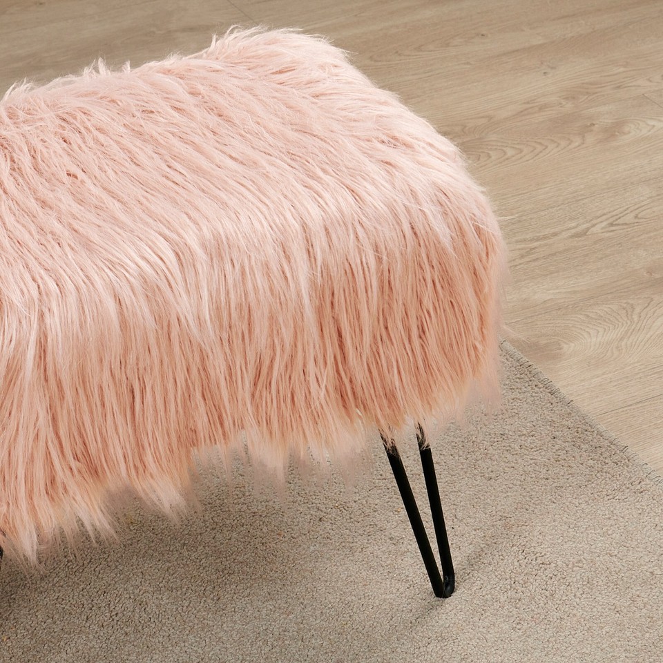 Fluffy Mongolian Faux Fur Ottoman Bench for Modern Living Room Home ...