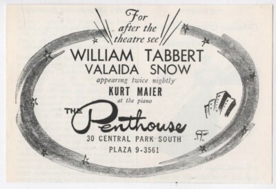 Vintage 1940's Manhattan Night Club - The Penthouse - William Tabbert ...