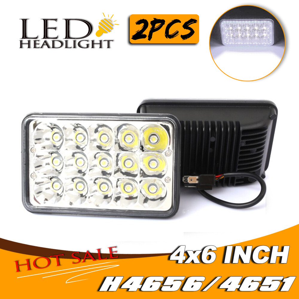 2X 4x6" Hi/Lo Beam LED Headlights H4656/4651 For Kenworth Peterbilt 357 ...