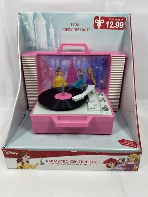 DISNEY PRINCESS~RECORD PLAYER ORNAMENT~MUSIC~LIGHTS~DECK THE HALLS~NIB ...