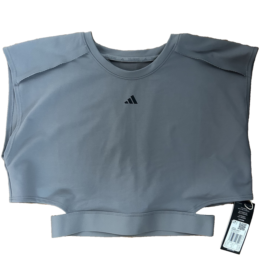 Adidas Power Crop Tee Workout Top W/ Band Detail Shadow Gray IT6733 ...
