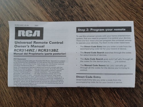 RCA Universal Remote Control RCR314WZ Owner's MANUAL | eBay