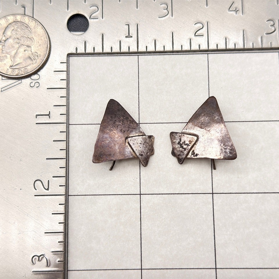 Vintage Modernist Sterling Silver Layered Triangle Earrings | eBay