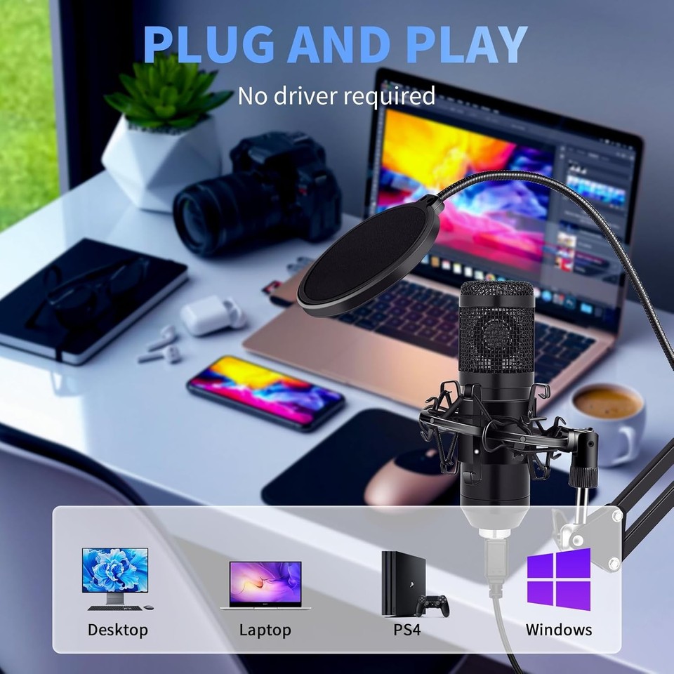 USB Condenser Microphone,Computer PC Microphone Kit with Adjustable ...
