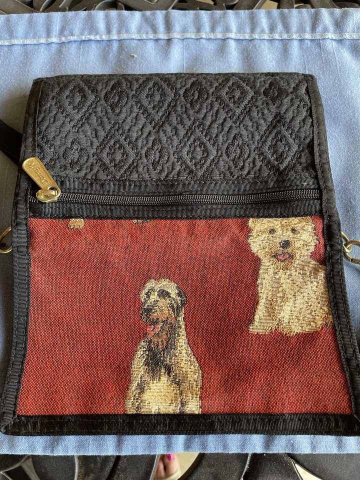 Danny K Brick Red DOG Print Tapestry Crossbody Organizer Wallet 8x5” | eBay