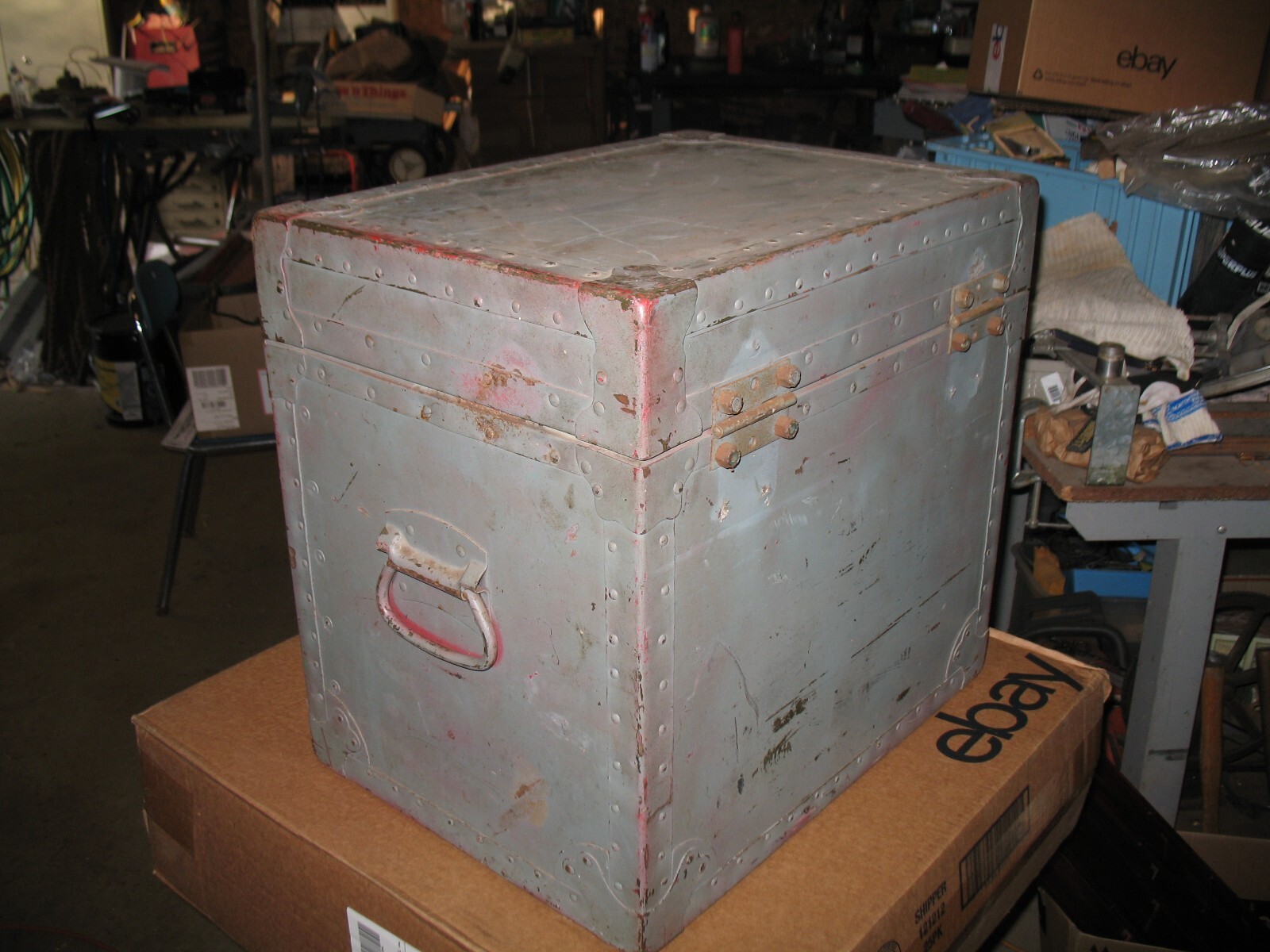 VTG 1964 MILITARY OFFICERS MESS KIT TRUNK CHEST BOX HINGES ADDED ...