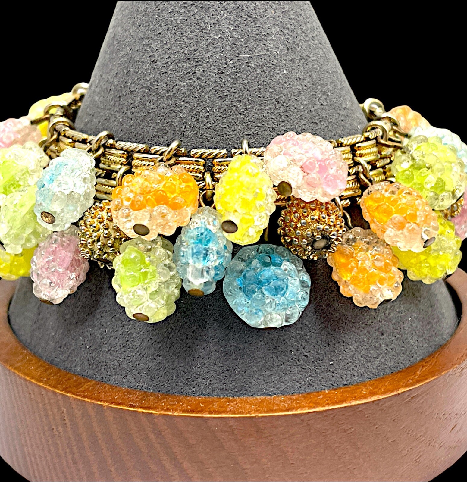 RARE 1963 NAPIER MULTICOLOR MOLDED GLASS 'GUM DROP' CHARM LINK BRACELET ...