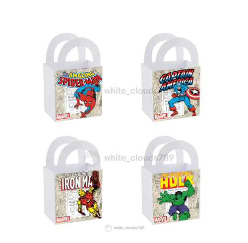 8 Marvel Superhero Treat Box Party Favor Loot Goody Bag Birthday 3" x 3 ...