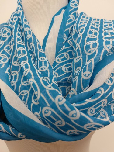 Calvin Klein womens Chain-Print Chiffon Oblong Scarf Blue white | eBay