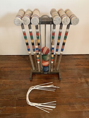 Vintage Forster Croquet Set 6 Mallets 4 Balls 9 Wickets Stakes With ...