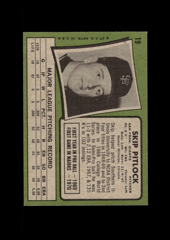 1971 Topps Set-Break # 19 Skip Pitlock NM-MT OR BETTER *GMCARDS* | eBay