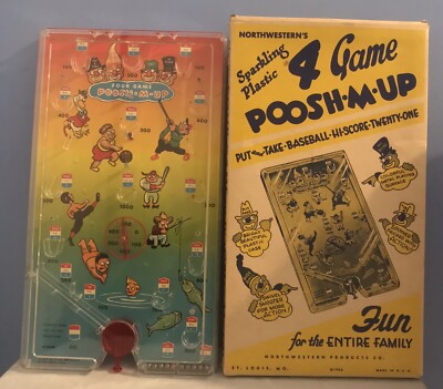 Vintage 1953 POOSH-M-UP Poosh M Up Baseball Table Top Pinball Game NEW ...