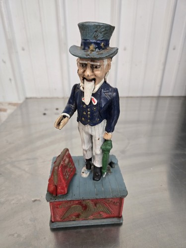 Vintage Uncle Sam METAL Mechanical Coin Piggy Bank Cast Iron | eBay
