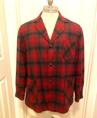 EUC-Men's Vintage 1960s Pendleton 49er Red Black Plaid Wool Shirt Jacket-Sz L | eBay