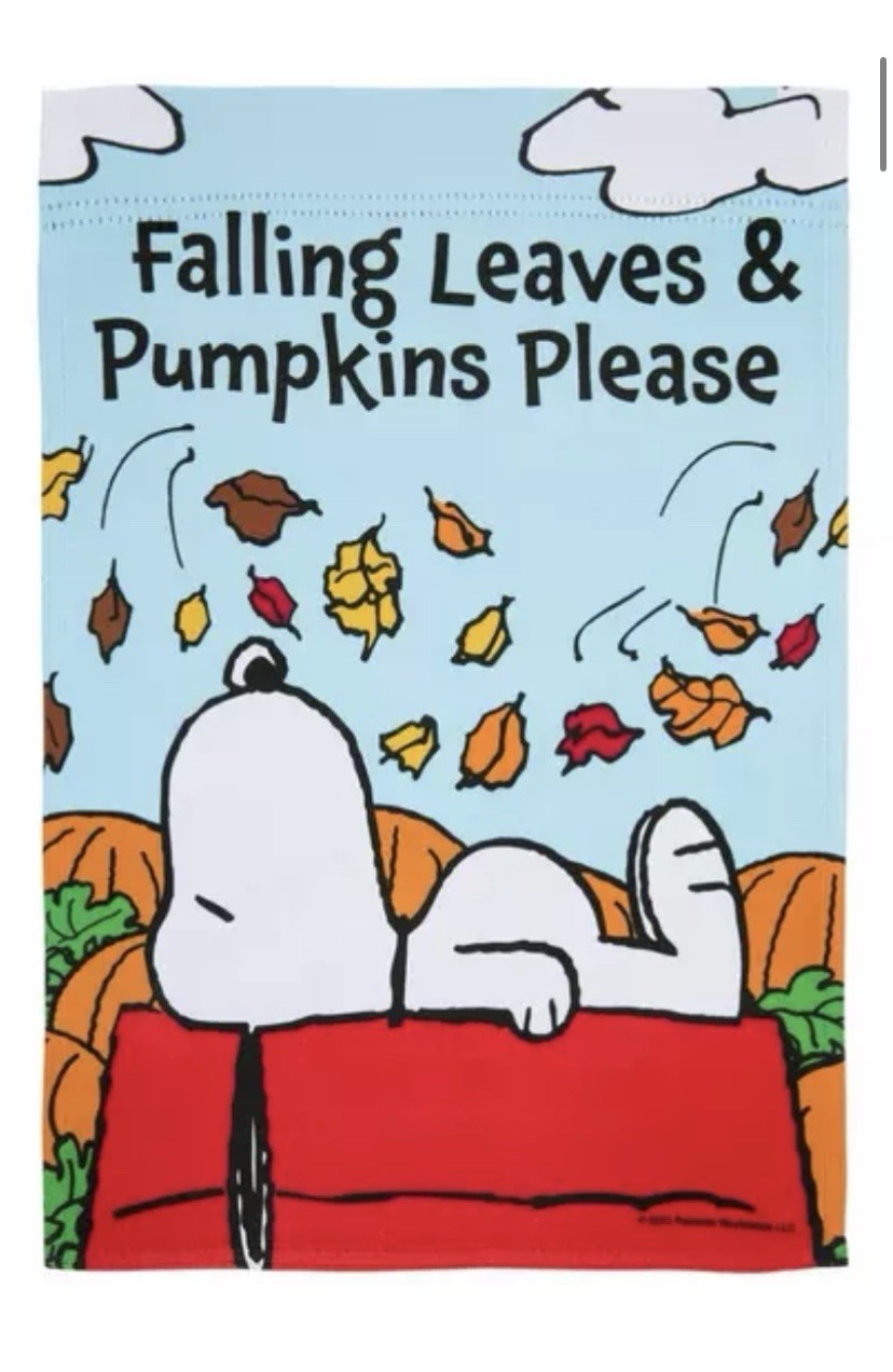 *NEW* SNOOPY "FALLING LEAVES & PUMPKINS PLEASE" Garden Flag Autumn | eBay