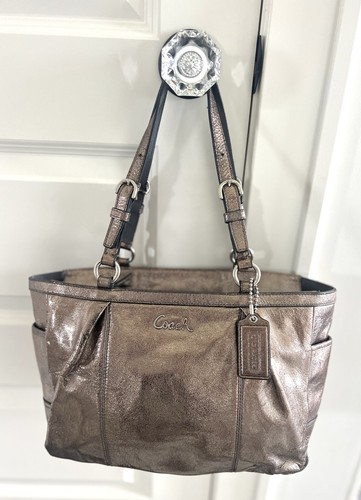 Coach Metallic Bronze Leather East/West Tote Shoulder Bag Leather ...