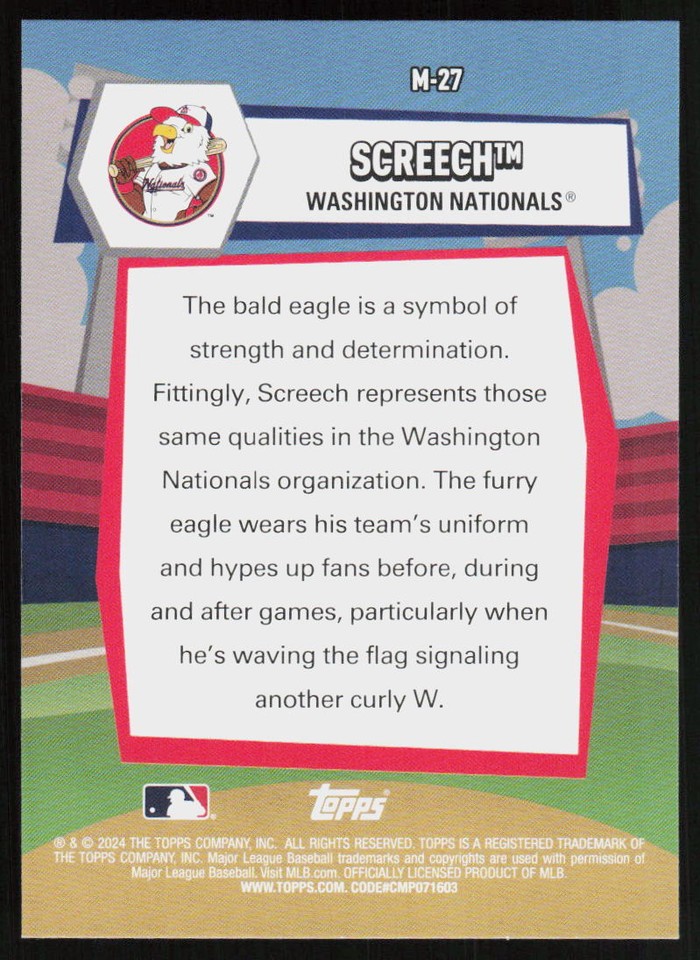 2024 TOPPS BIG LEAGUE SCREECH #M-27 Baseball NATIONALS MASCOT | eBay