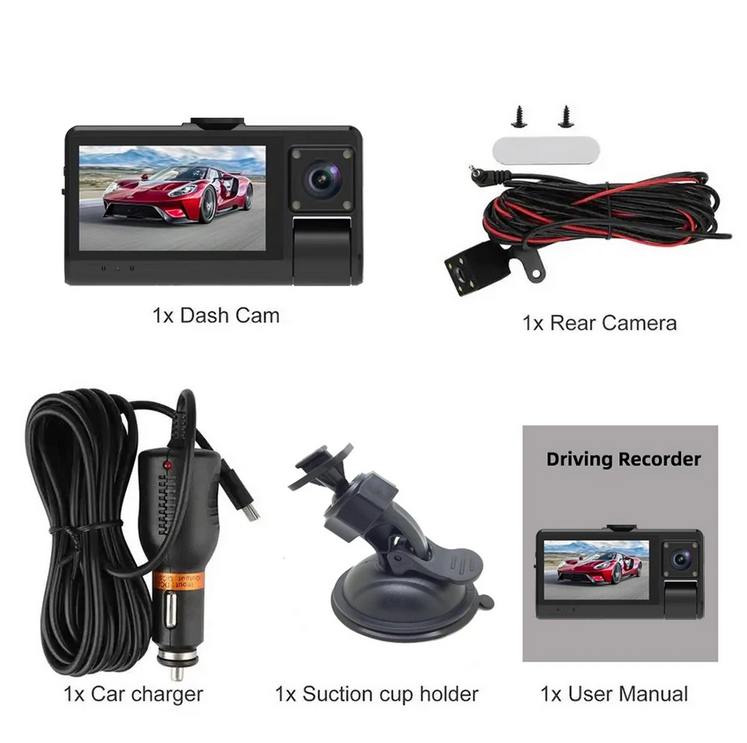 Touch Screen Car Dash Cam 1080P DVR Recorder Front Inside Rear Camera G ...