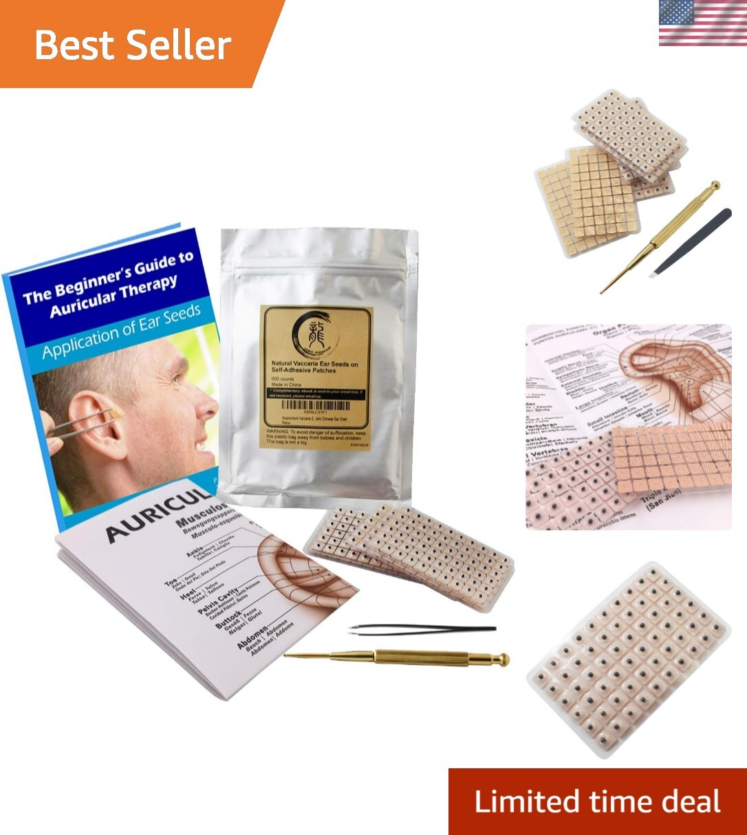 Beginner's 600 Ear Seeds Kit with Probe, Tweezers & Comprehensive Ear ...